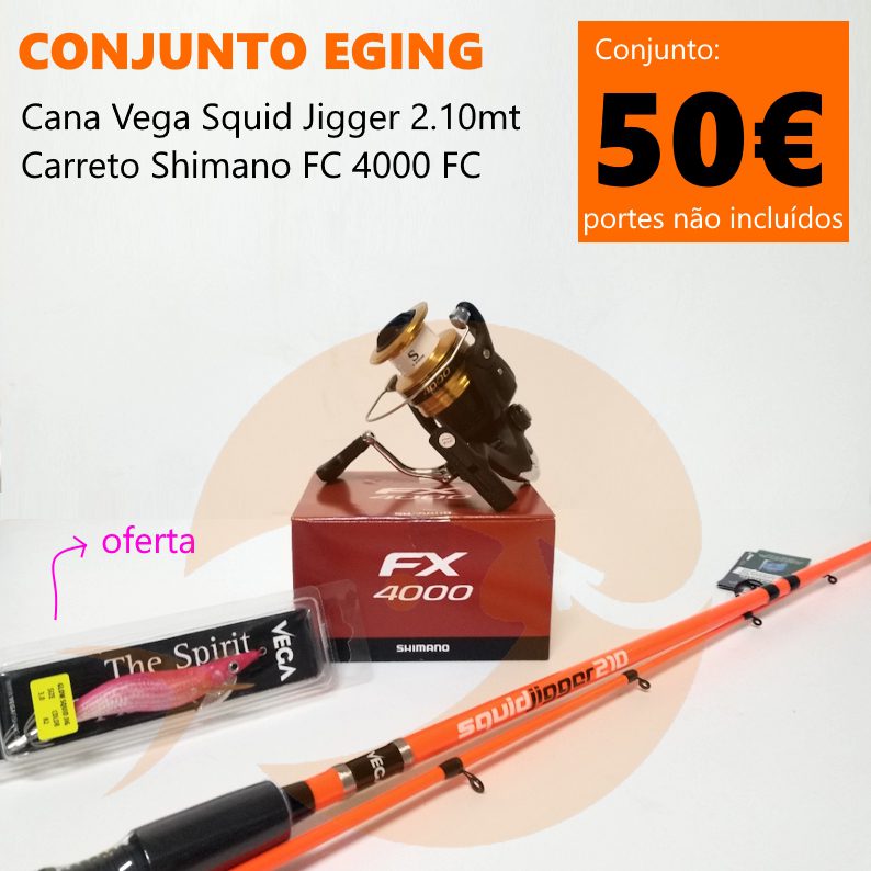 Conjunto Eging Vega Squid jigger 2.10mt + Shimano Fx 4000 FC - Pesca Barrento